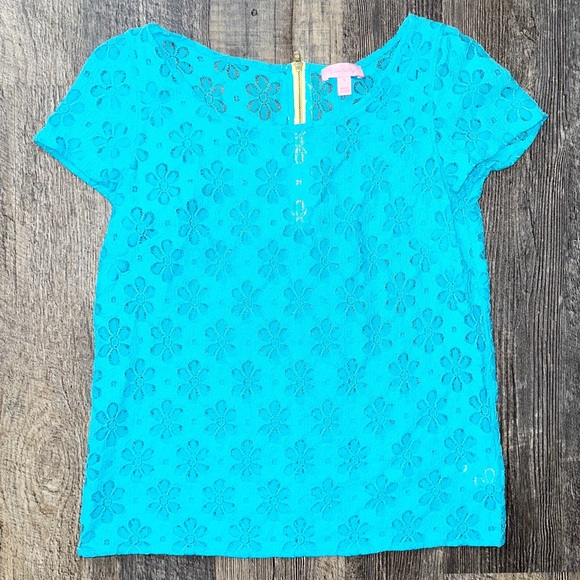 Lilly Pulitzer | Tops | Lilly Pulitzer Turquoise Blue Floral Poppy Lace ...